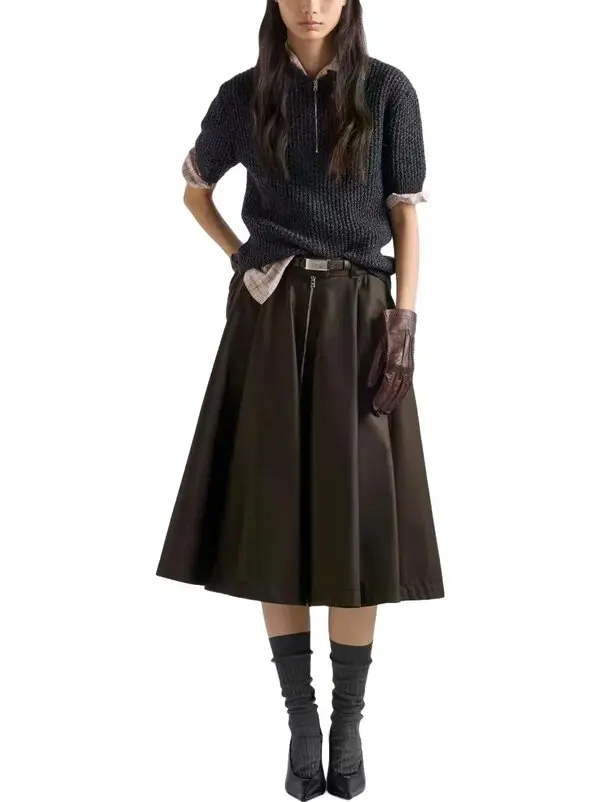 Prada Re-nylon Circle Skirt With Logo-engraved Plaque Buckle Belt - Brown