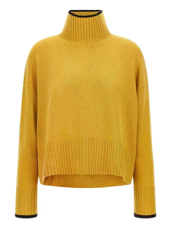 Pinko Ribbed-knit Roll-neck Sweater With Contrast Trim - Yellow
