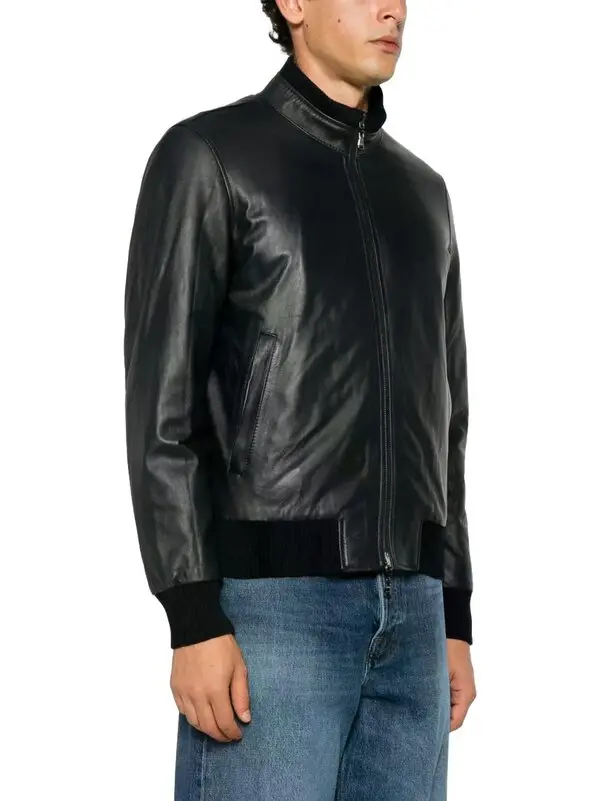 ARTE ANTWERP Ribbed-trim Leather Jacket - Blue