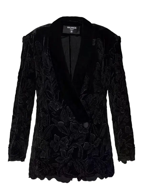 Balmain Velvet Floral Embroidered Blazer - Black