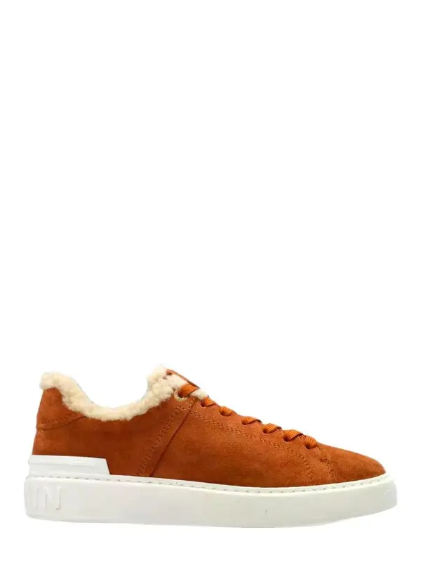 Balmain B-court Shearling Trim Sneakers - Brown