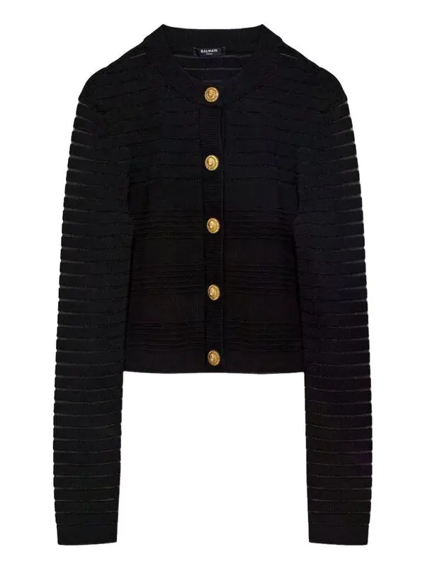 Balmain Fitted Sheer-stripe Cardigan - Black
