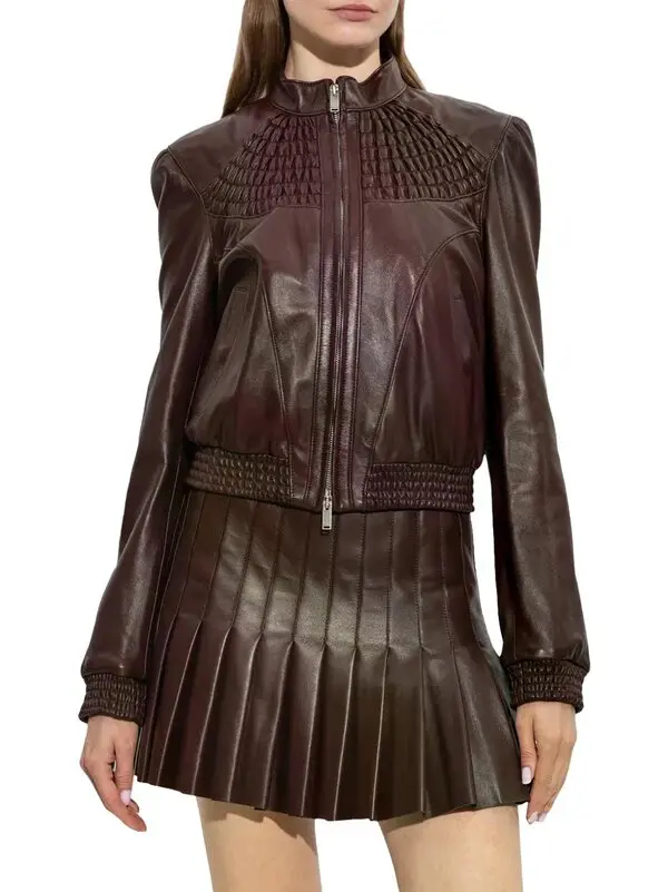 Alexander McQueen Smocking Leather Jacket - Brown