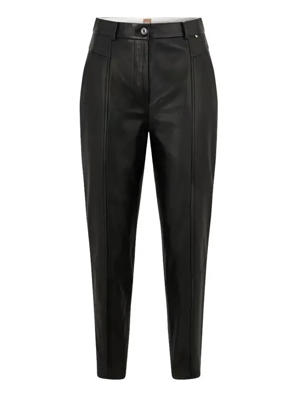BOSS Calf Leather Seam Detail Trousers - Black