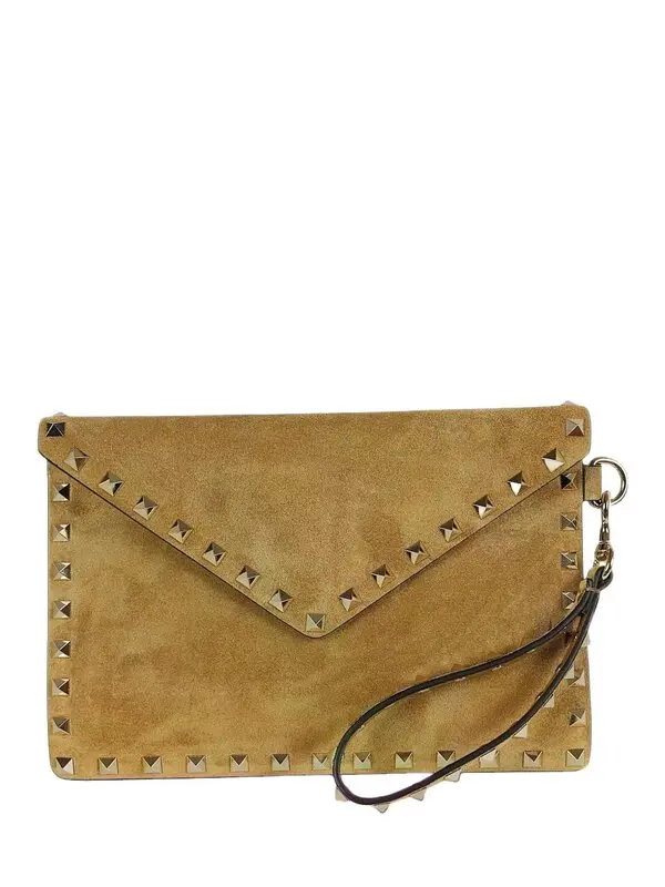 Valentino Garavani Medium Rockstud Suede Clutch Bag - Neutrals