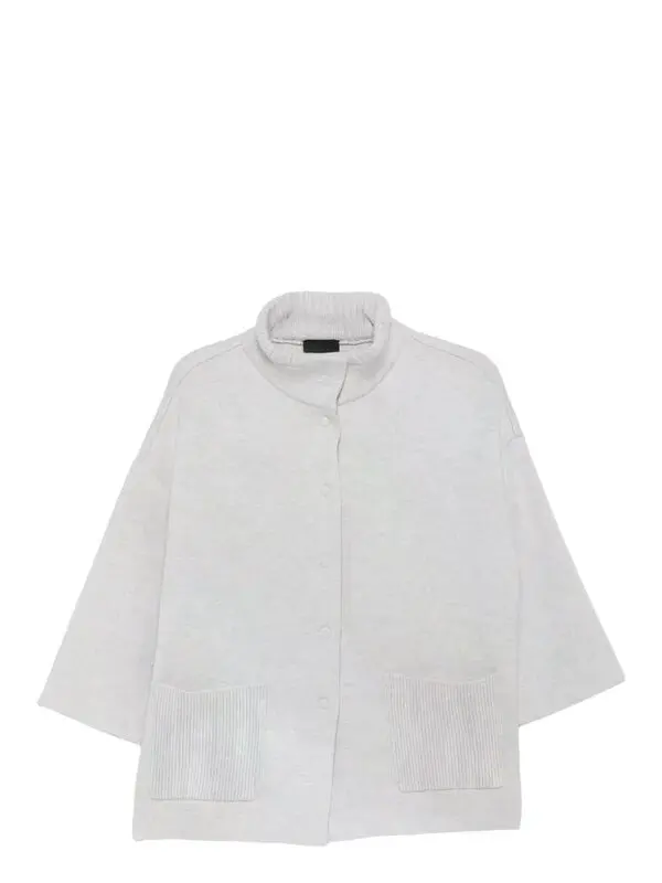 ANNE CLAIRE High-neck Patch-pocket Cardigan - Grey