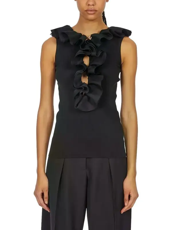FERRAGAMO Ruffled Wool Top - Black
