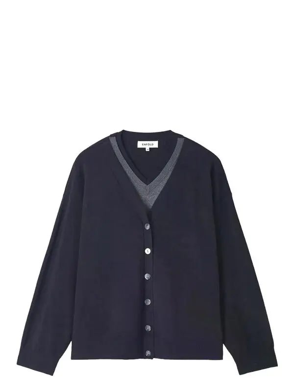 ENFOLD Layered-effect V-neck Cardigan - Blue