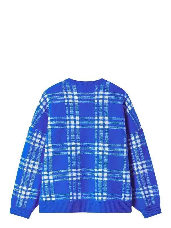 ENFOLD Check Pattern Intarsia Knit Crew Neck Sweater - Blue