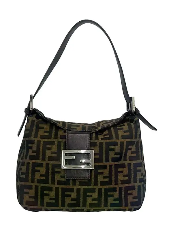 Fendi Zucca Canvas Double Flap Shoulder Bag - Brown