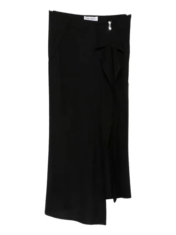 Attico Asymmetric Midi Skirt With Ruffle Detailing - Black