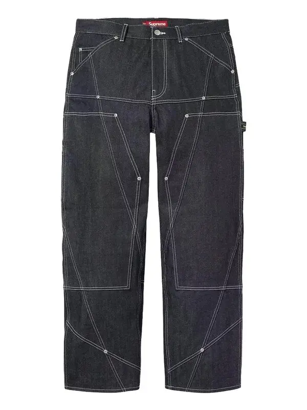 Supreme Contrast Stitch Double Knee Painter Jeans - Blue