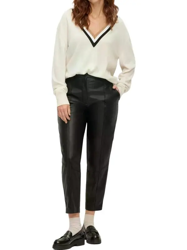 BOSS Leather Trousers With Seam Detail - Black