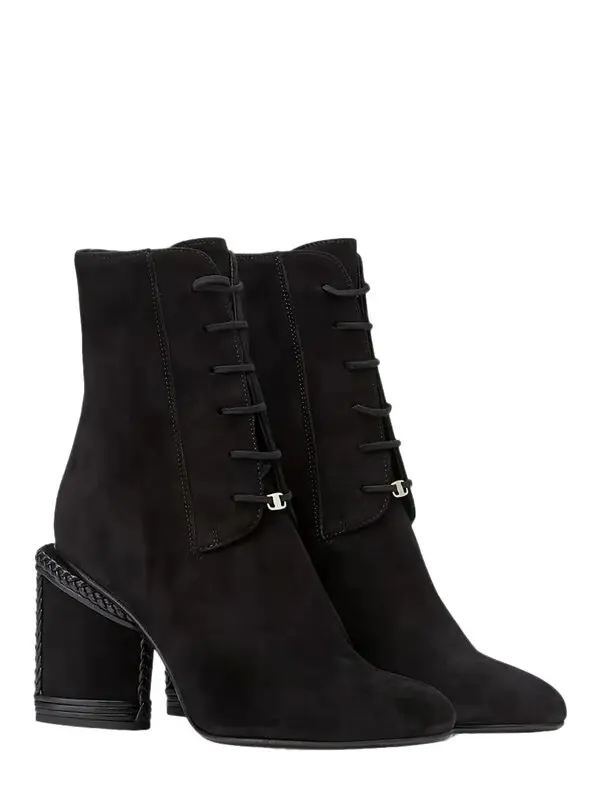 FERRAGAMO Lace-up Braided Ankle Boots - Black