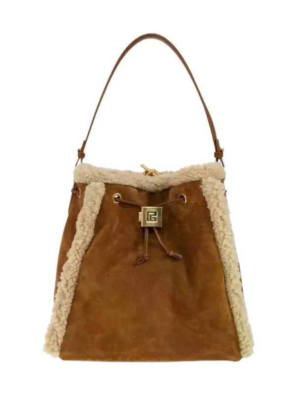 Balmain Shearling-trim Leather Backpack - Brown