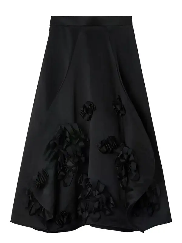 ENFOLD Ruffled Floral-appliqué Midi Skirt - Black