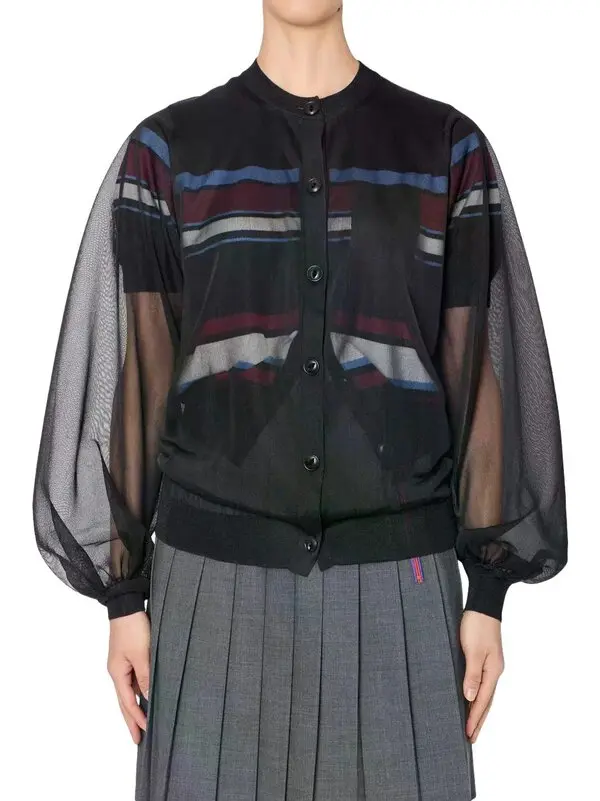 Kolor Striped Sheer Sleeve Cardigan - Black