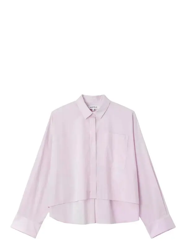 ENFOLD Stepped-hem Patch-pocket Shirt - Pink