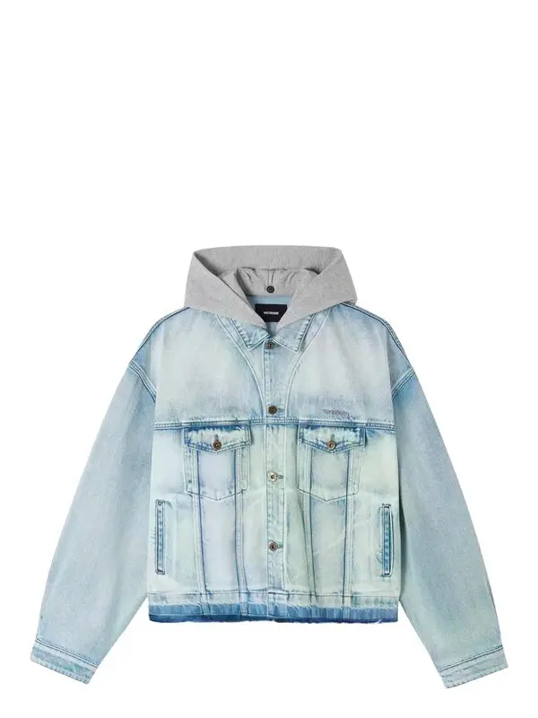 We11Done Hooded Denim Jacket With Raw Hem - Blue