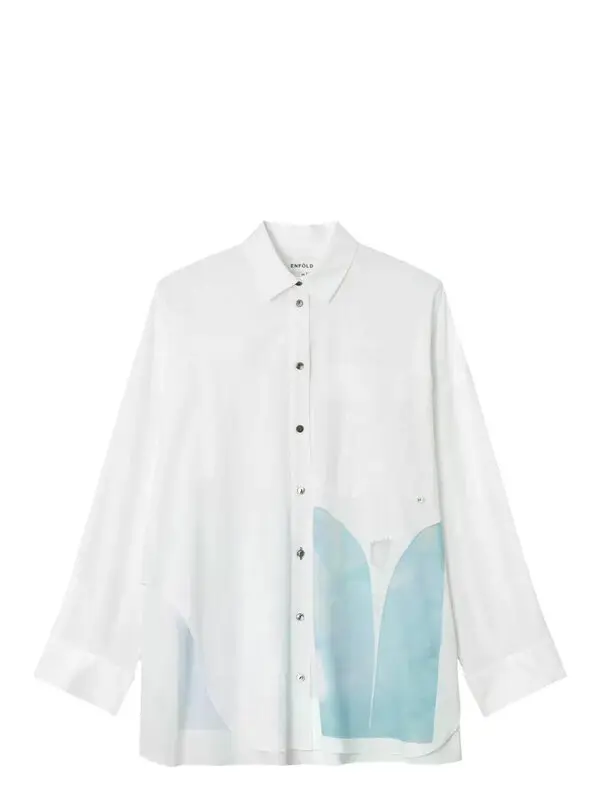 ENFOLD Graphic Print Button-down Shirt - White