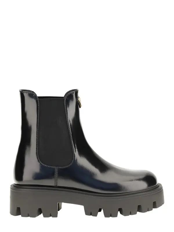 Prada Brushed Leather Ankle Boots - Black