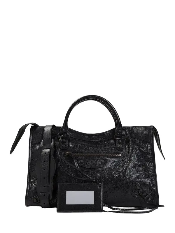 Balenciaga Le City M Bag In Crinkled Leather - Black