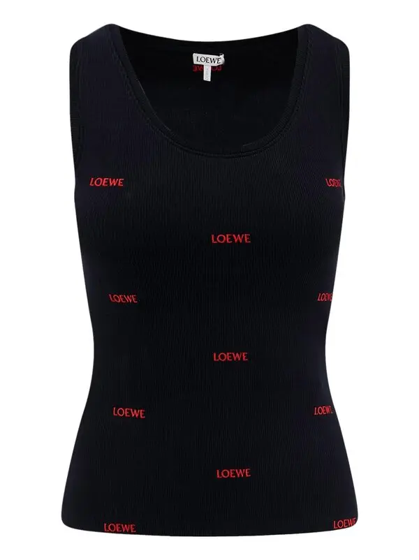 Loewe Cotton Tank Top With All-over Logo Embroidery - Black