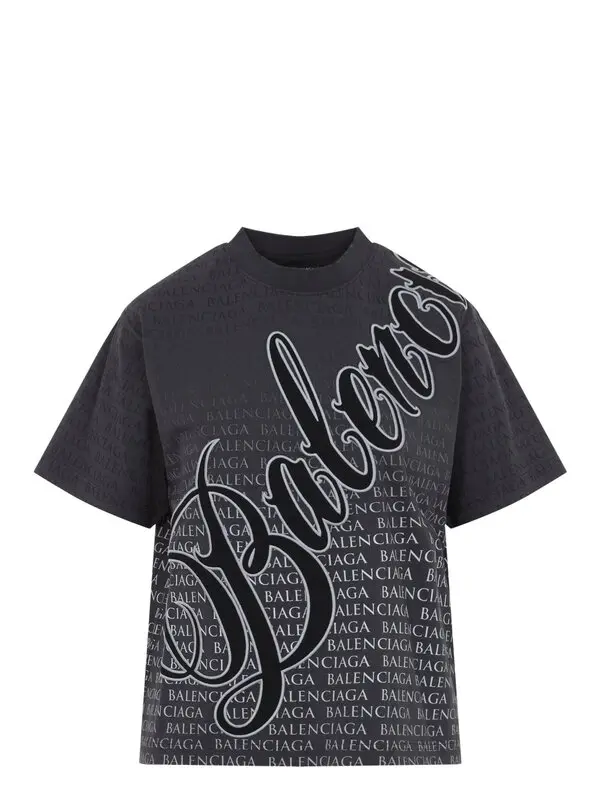 Balenciaga Medium Fit All-over Logo Print T-shirt - Black