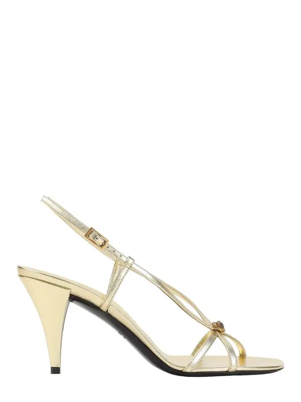 Versace Laminated Gold-tone High Heel Sandals - Silver