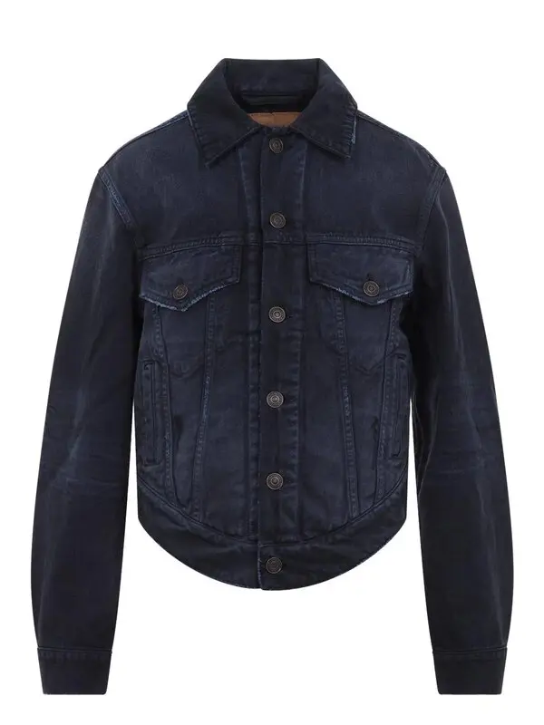 Balenciaga Curved Waistband Denim Trucker Jacket - Blue
