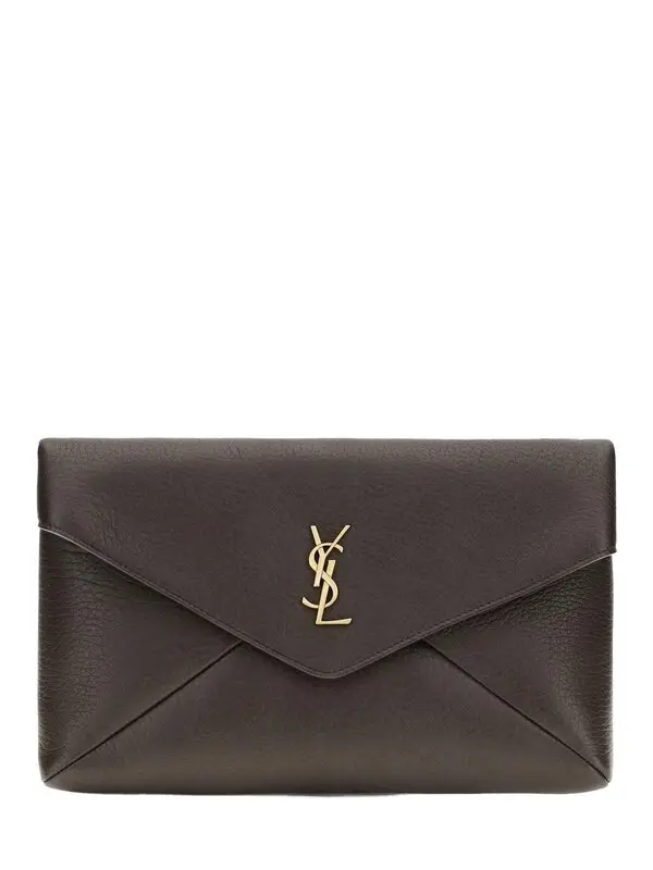 Saint Laurent Envelope Leather Clutch - Brown