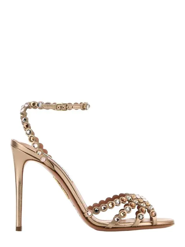 AQUAZZURA Copper Leather Tequila 105 Sandals - Brown