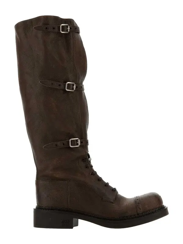Miu Miu Leather Knee-high Boots - Brown