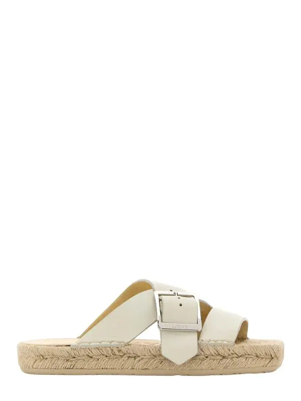 Loewe Leather Espadrille Slides - White