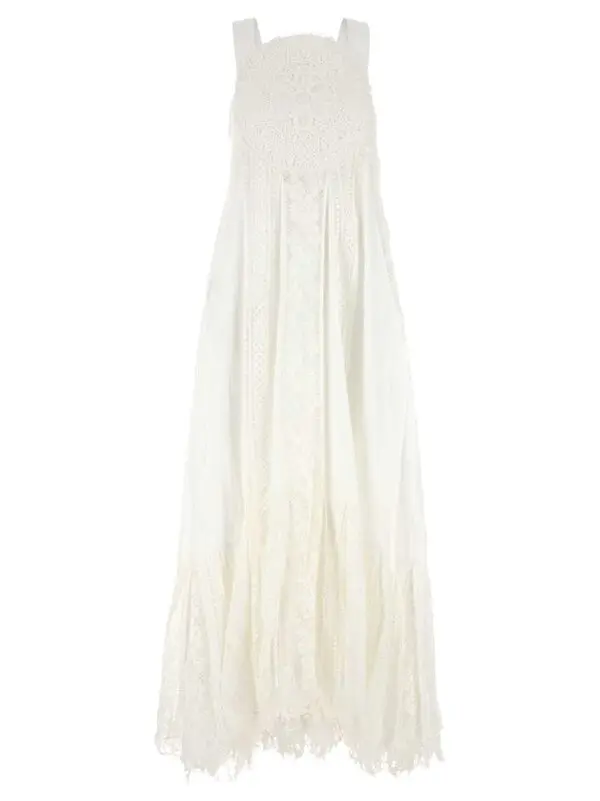 Loewe Cotton And Lace Dress - White