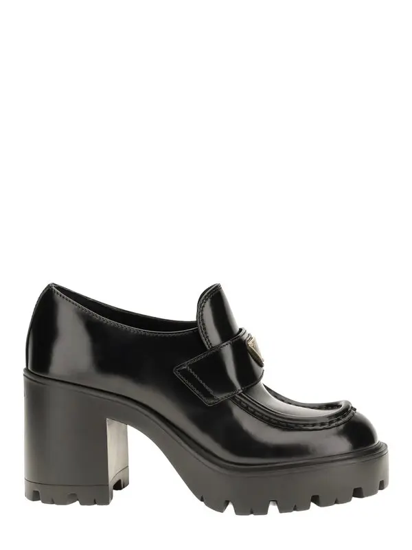 Prada Loafer Shoes With Block Heel - Black