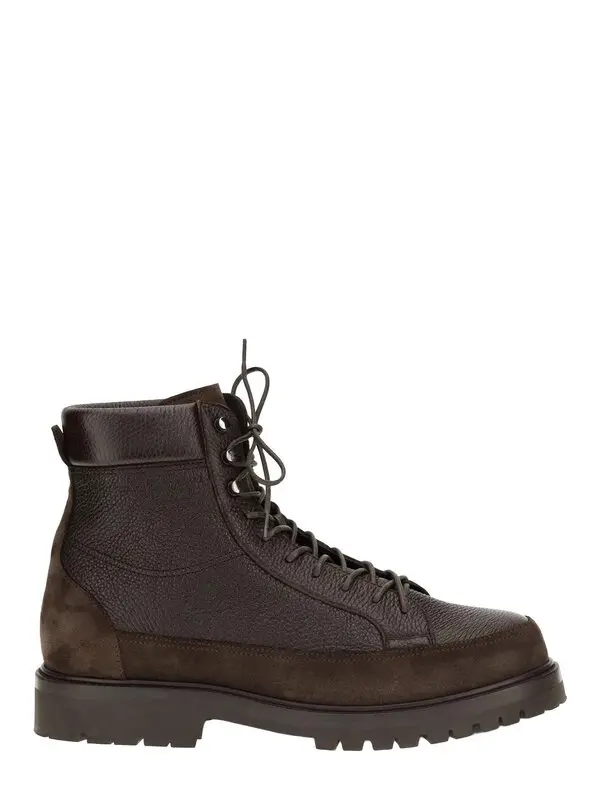 Brunello Cucinelli Lace-up Deer Leather And Suede Ankle Boots - Brown