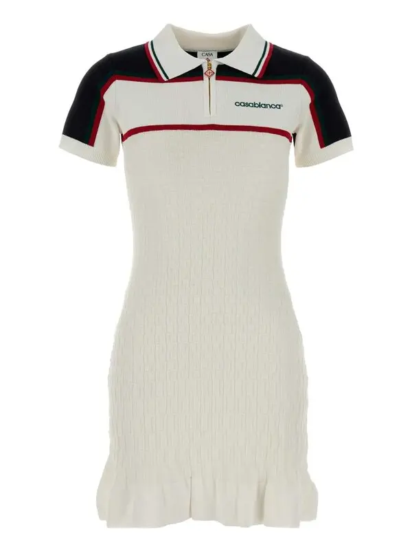 Casablanca Viscose Blend Polo Dress With Quarter Zip - White