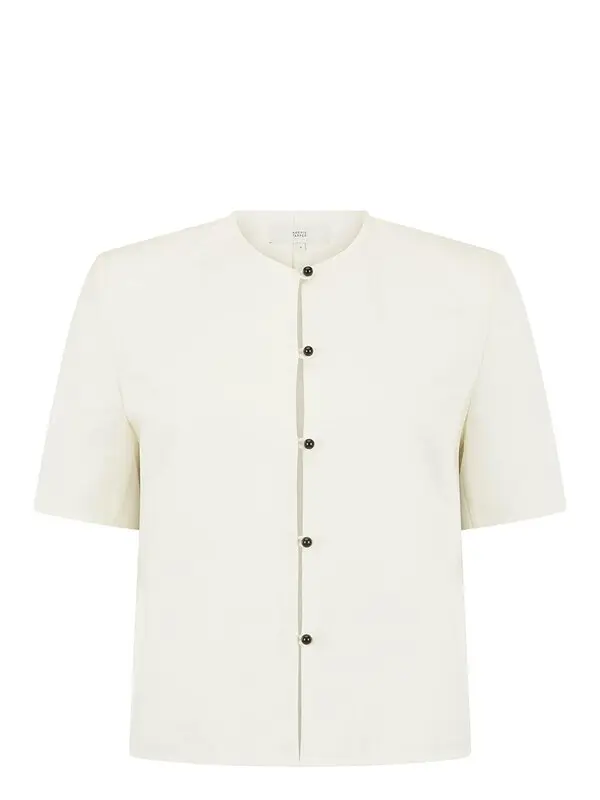 HARRIS TAPPER Cropped Short Sleeve Cotton Blend Blouse - Ivory