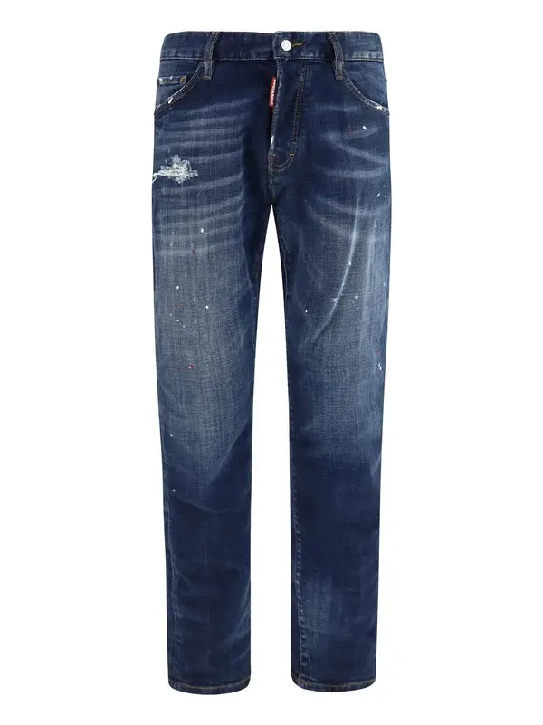 Dsquared2 Teddy Jeans With Distressed Details And Paint Splatter - Blue