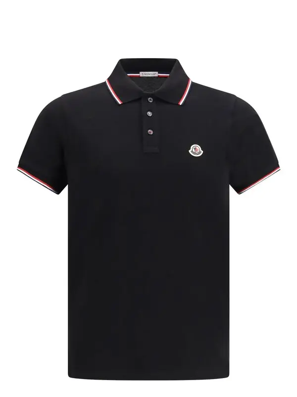 Moncler Polo Shirt In Cotton Piqué With Tricolour Details - Black