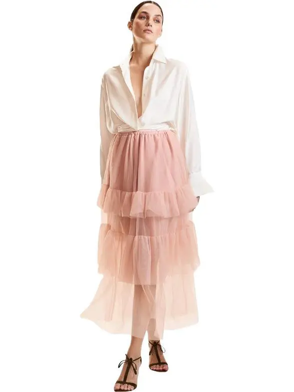 Cynthia Rowley Odette Tiered Tulle Skirt - Pink