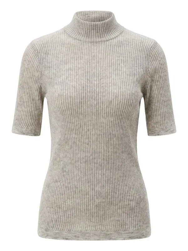 Brunello Cucinelli Short Sleeve Ribbed Silk Turtleneck - Multicolor