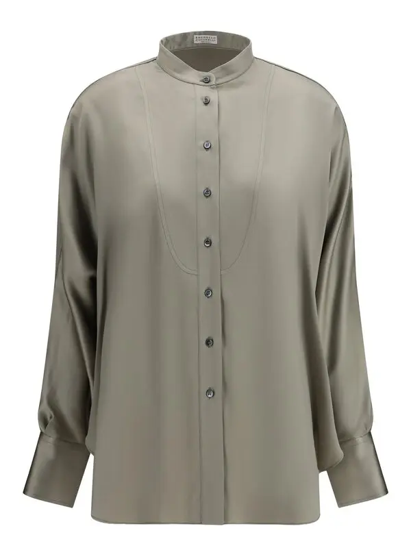 Brunello Cucinelli Silk Shirt With Monili Trim - Green