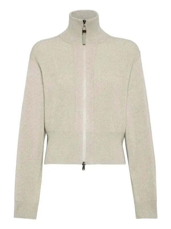 Brunello Cucinelli Sparkling Cashmere High Neck Zip-up Cardigan - Multicolor