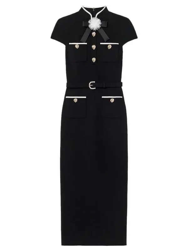 SELF-PORTRAIT Black Wool Crepe Midi Dress - Multicolor
