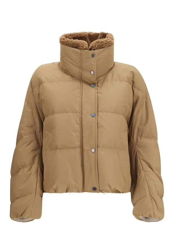 Brunello Cucinelli Padded Jacket With Removable Shearling Collar - Cream