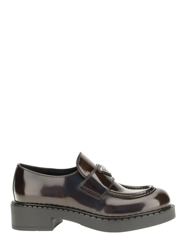 Prada Leather Logo Loafers - Brown
