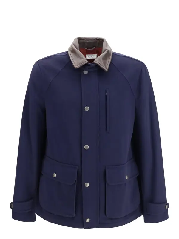 Brunello Cucinelli Virgin Wool Jacket With Nappa Inserts - Blue