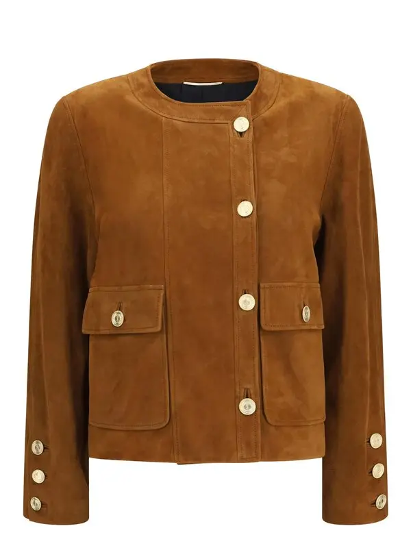 Saint Laurent Short Suede Buttoned Jacket - Brown